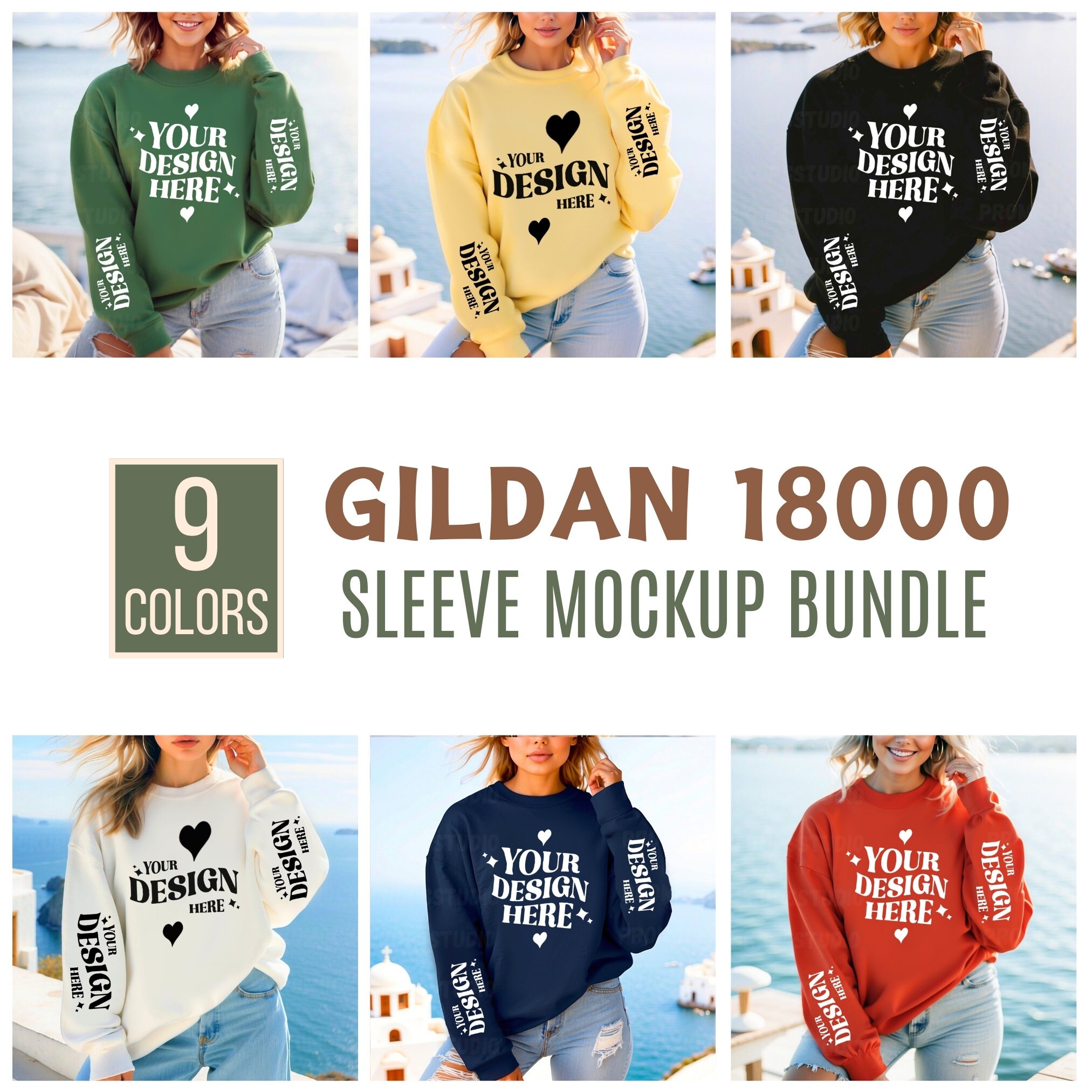 Gildan 18000 Sleeve Mockup Bundle G180 Sweatshirt Sleeve Mock-up Bundle ...