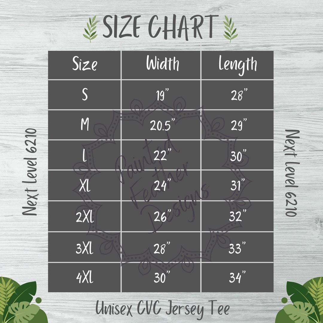 Next Level 6210 Boho Size Chart, Size Guide for Next Level 6210 Unisex ...