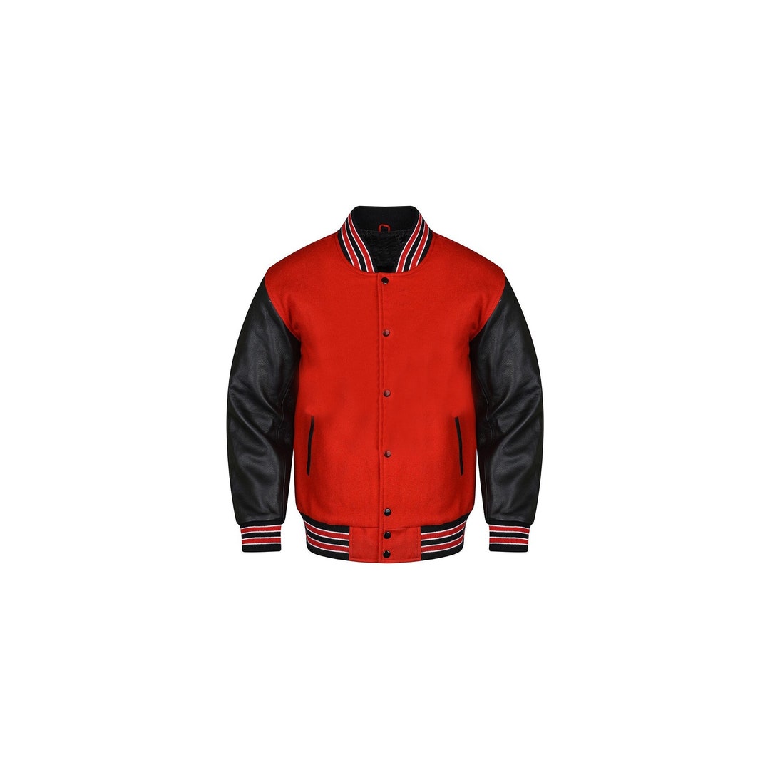 Varsity Cheerleader Jacket Black Leather & Red Wool Premium Authentic ...