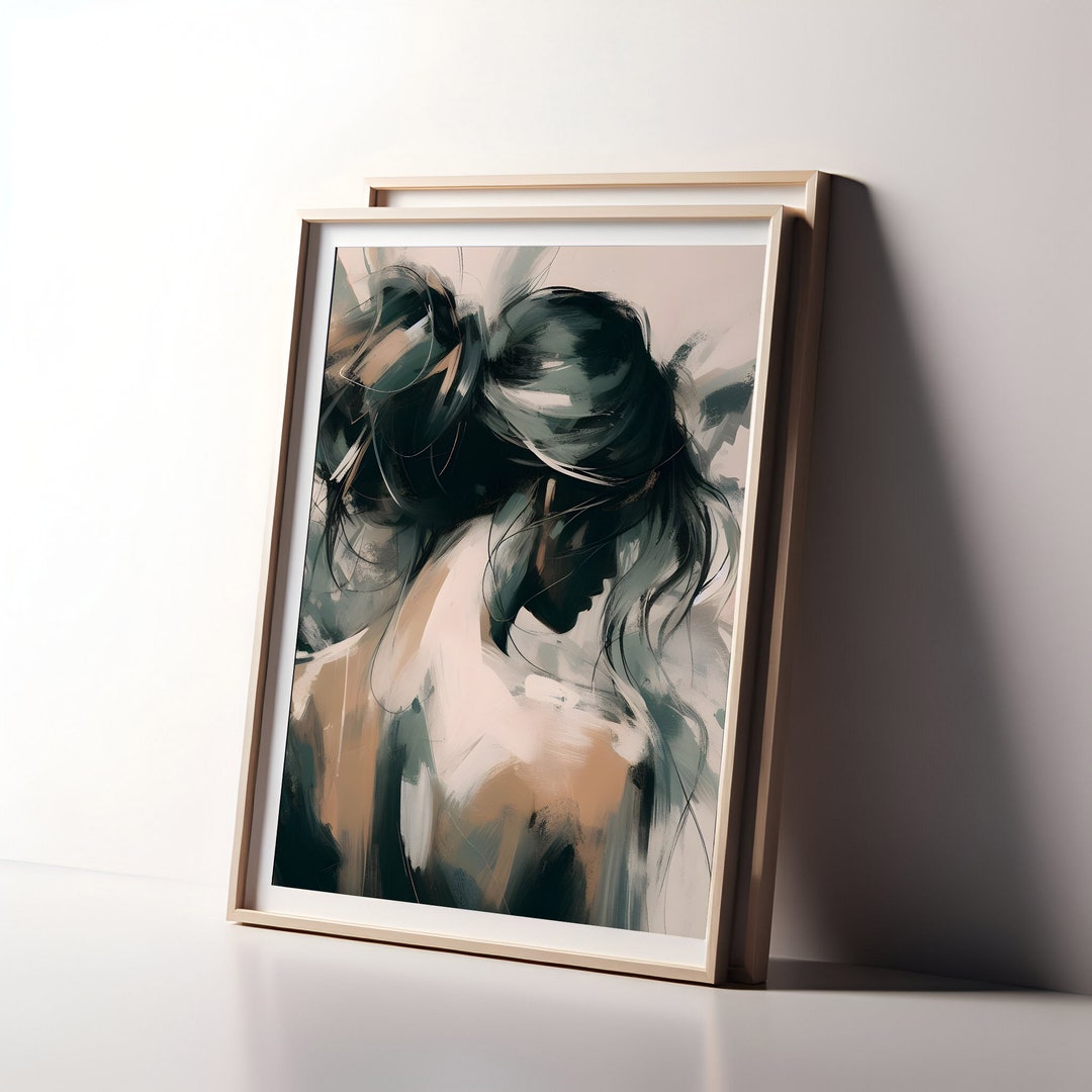 Printable Modern Art: Shy Female in Muted Green - Neutral, Feminine ...