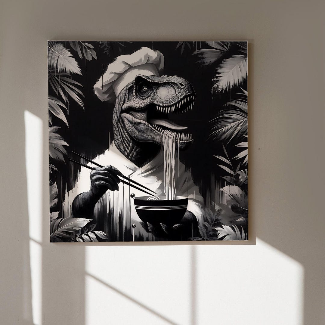 Dinosaur Chef Print, Funny Kitchen Art Digital Download T-rex Noodles ...