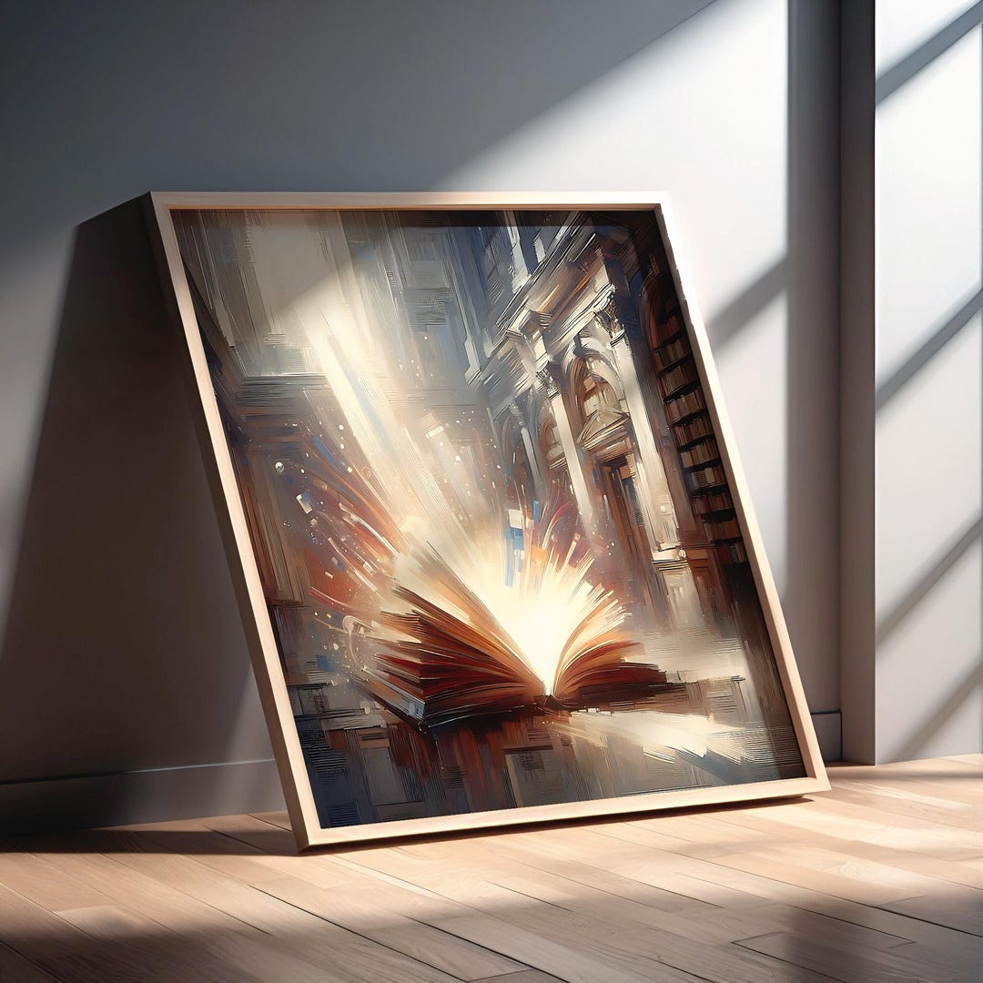 Painting of Magic Book of Knowledge - Enchanted Library Wall Art ...