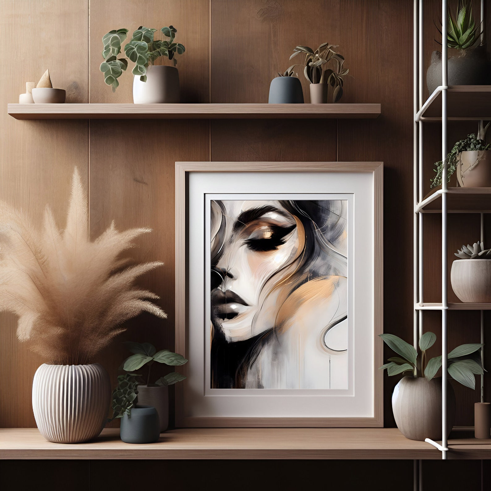 Timeless Glam: Abstract Woman Portrait - Black & Gold, Luxury Aesthetic ...