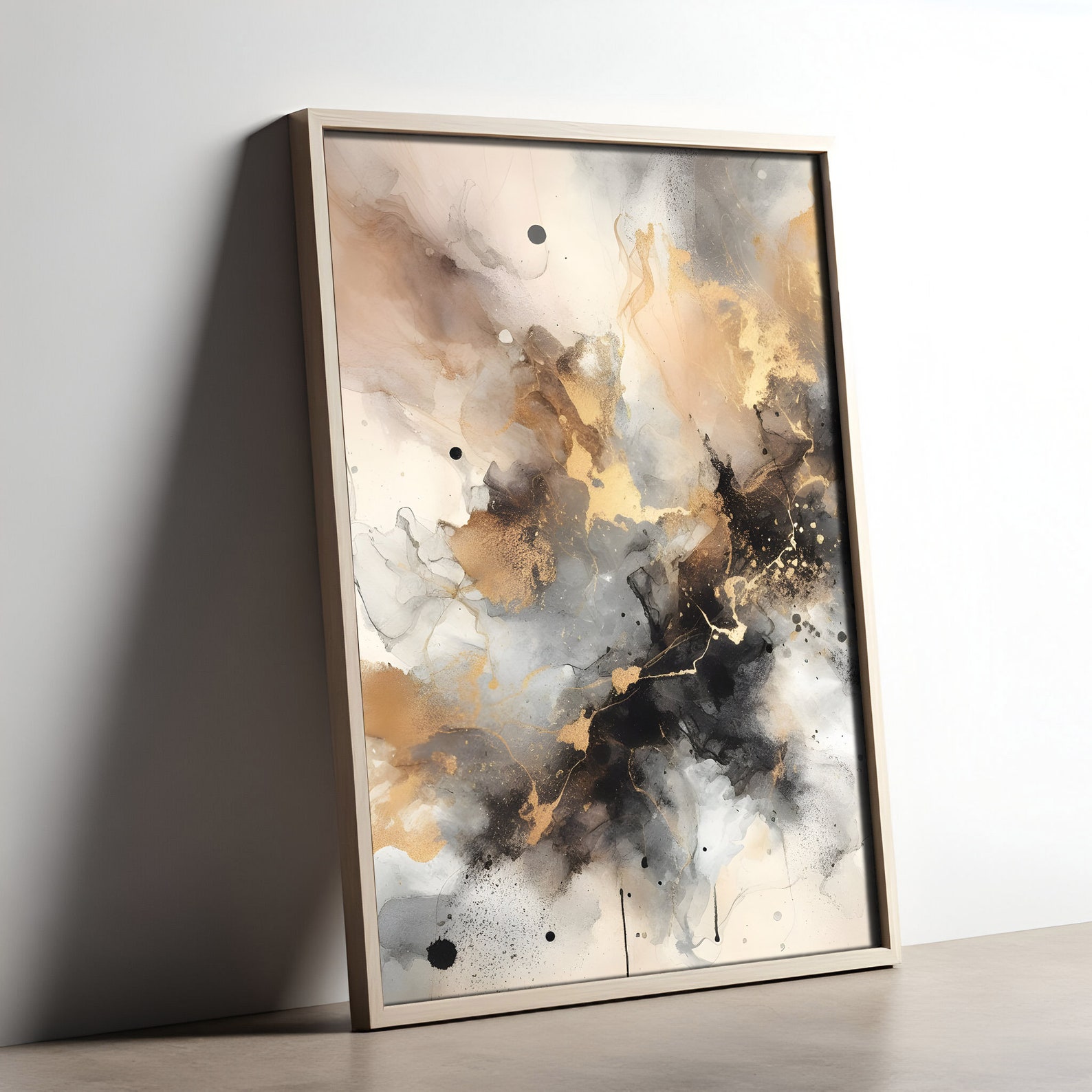 Minimal Luxury Abstract Art - Black & Gold Paint Splatters, Brush ...