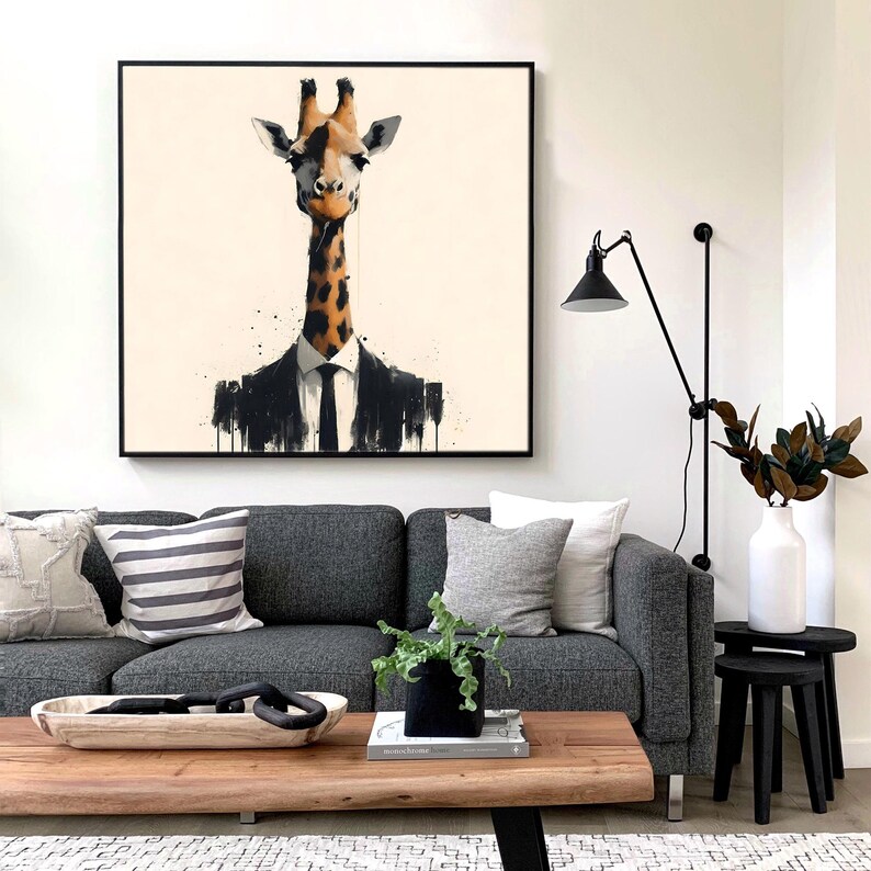 Giraffe in a Suit Abstract Art Print, Quirky Animal Portrait, Office ...