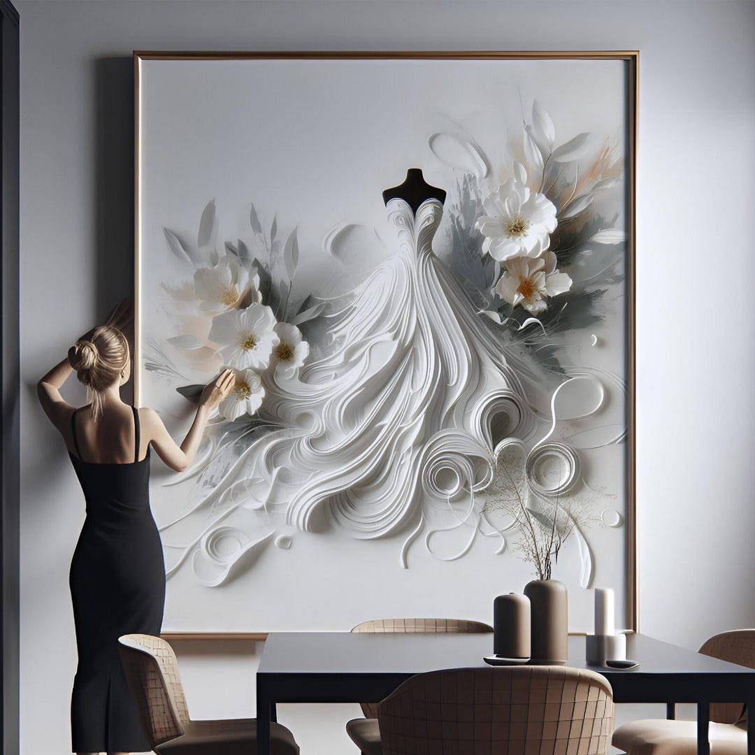 Elegant Bridal Dress Abstract Art Floral Wedding Gown Wall Decor ...