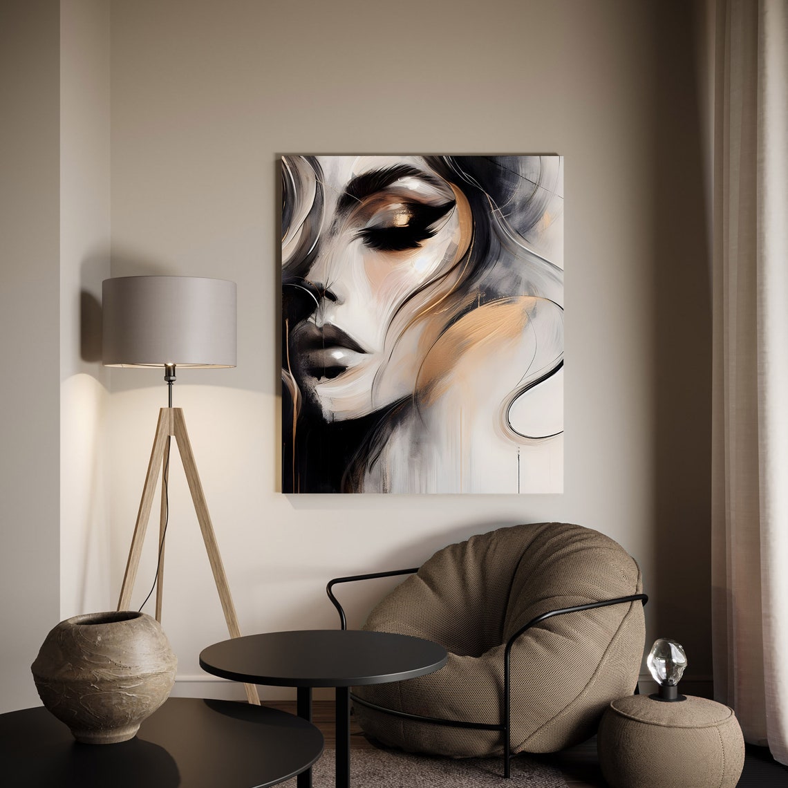 Timeless Glam: Abstract Woman Portrait - Black & Gold, Luxury Aesthetic ...