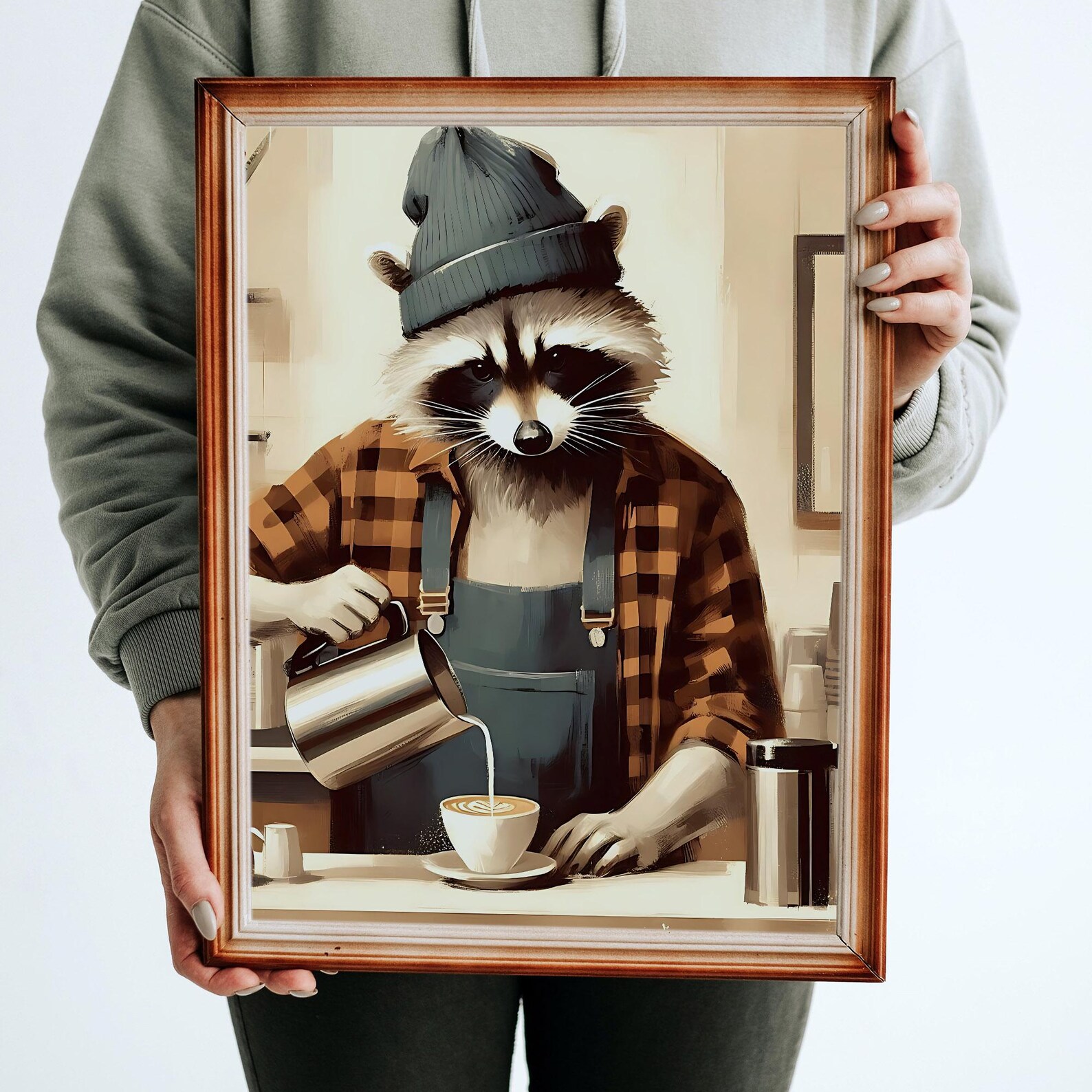 Raccoon Coffee Barista, Funny Animal Print, Instant Download, Hipster ...
