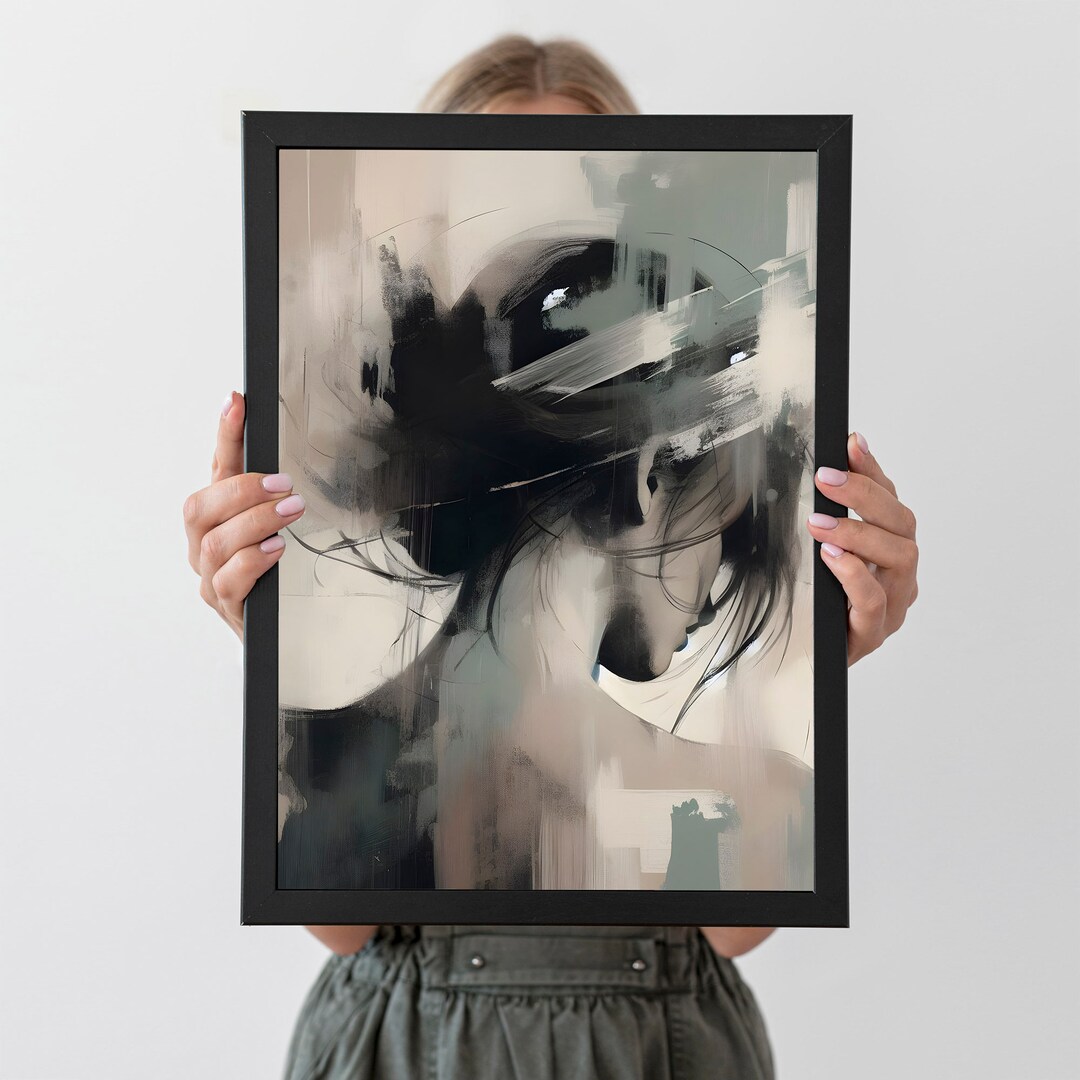Elegant Abstract Woman in Muted Green - Neutral, Feminine Wall Art ...