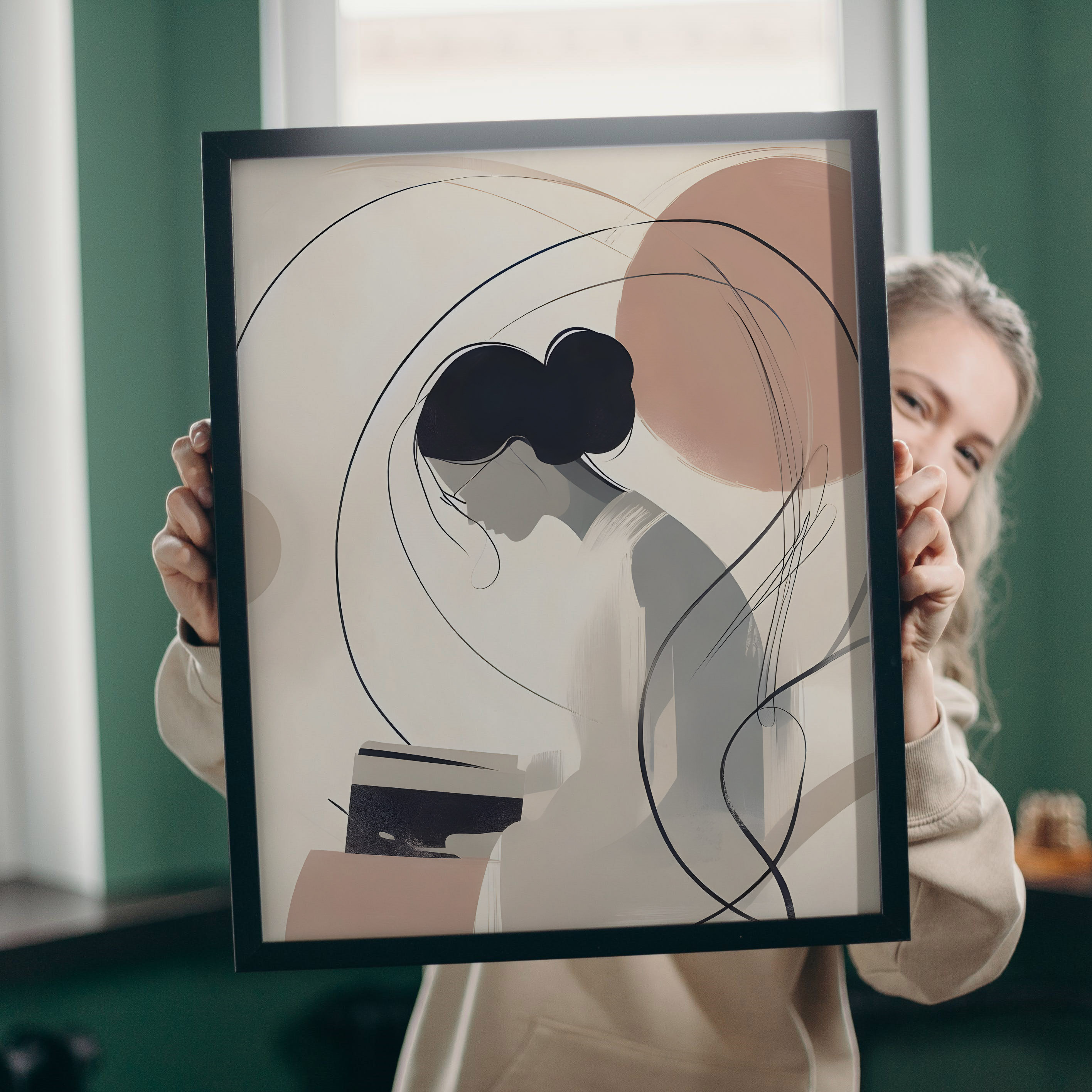 Abstract Woman Reading Book, Minimal Wall Artwork, Neutral Colors ...