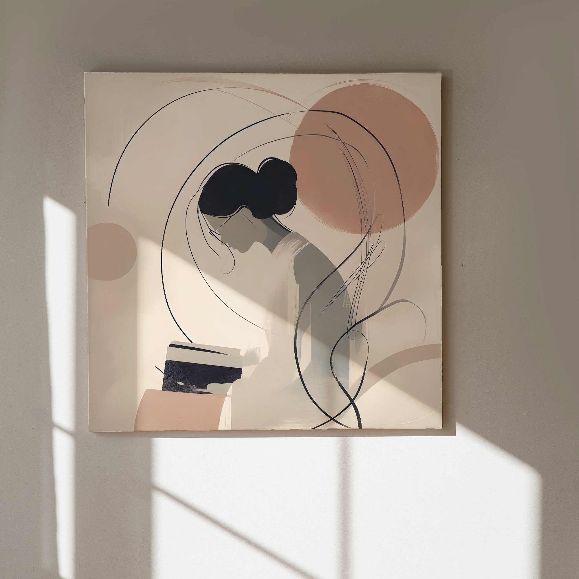 Abstract Woman Reading Book, Minimal Wall Artwork, Neutral Colors ...