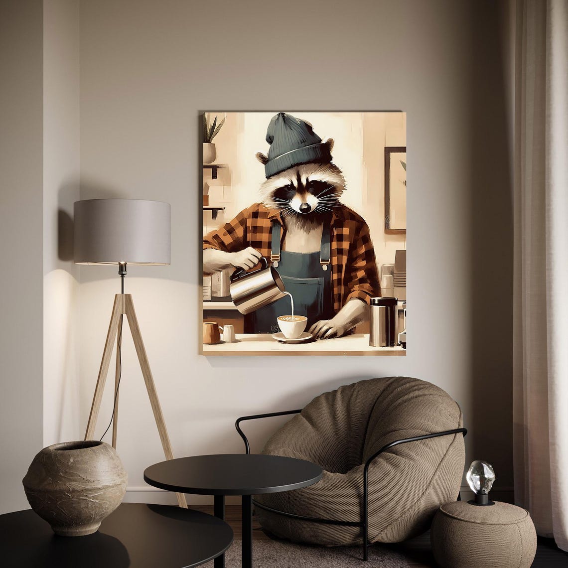 Raccoon Coffee Barista, Funny Animal Print, Instant Download, Hipster ...