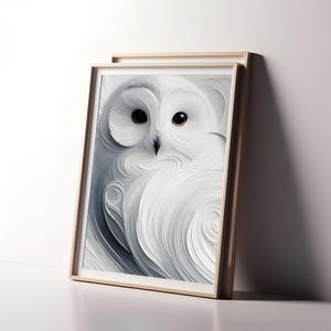 Elegant White Owl Artwork Minimalist Abstract Owl Wall Art for Modern ...