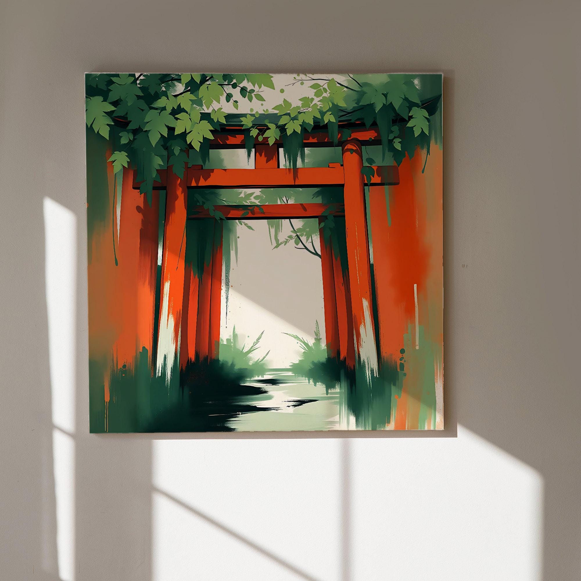 Japanese Torii Gate Digital Art Print, Vibrant Nature-inspired Wall Art ...