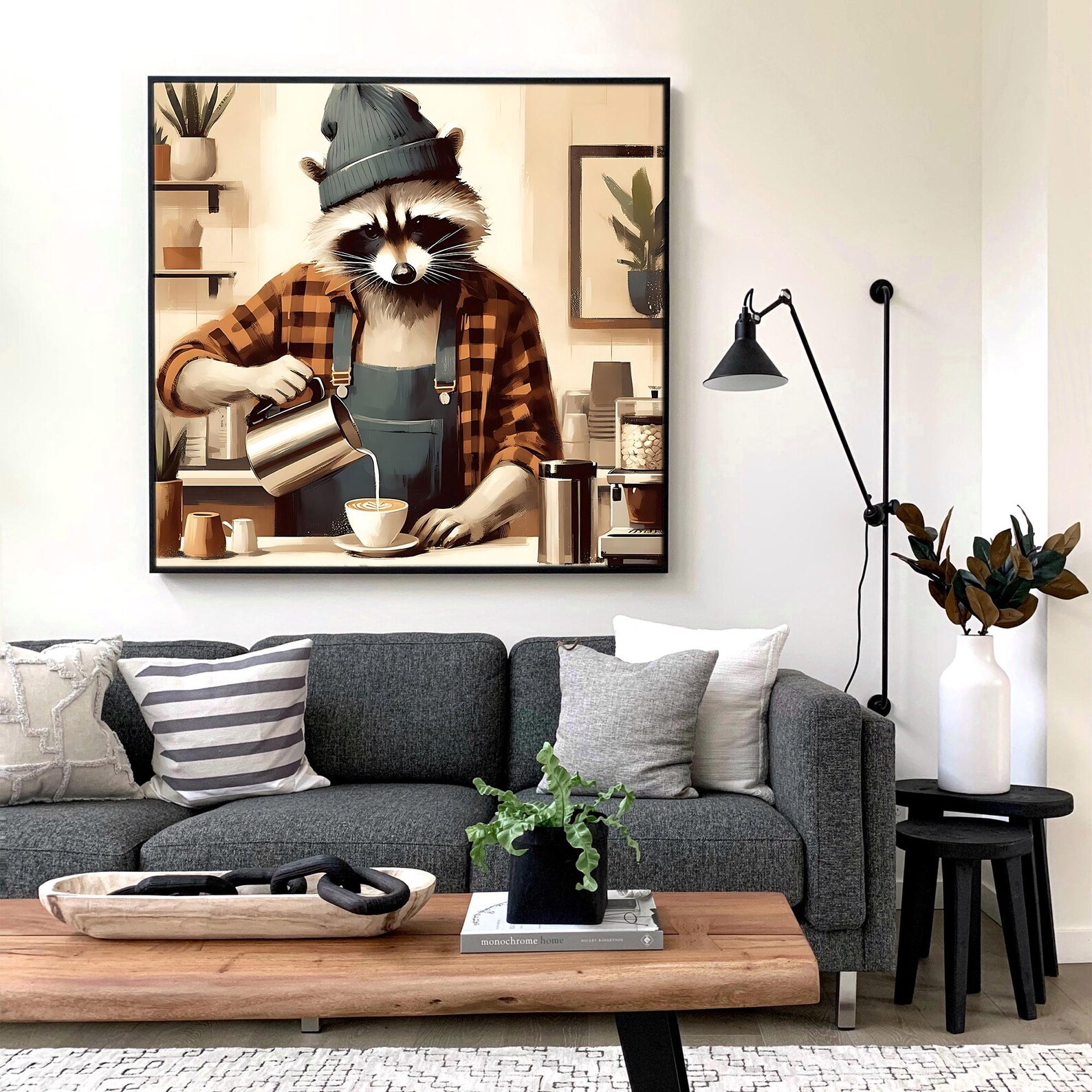 Raccoon Coffee Barista, Funny Animal Print, Instant Download, Hipster ...