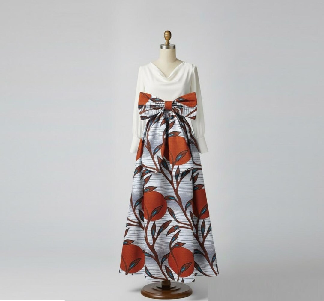 Maxi Skirt With Bow, African, Wax Print, Pagne, Long, Cotton, Printed ...