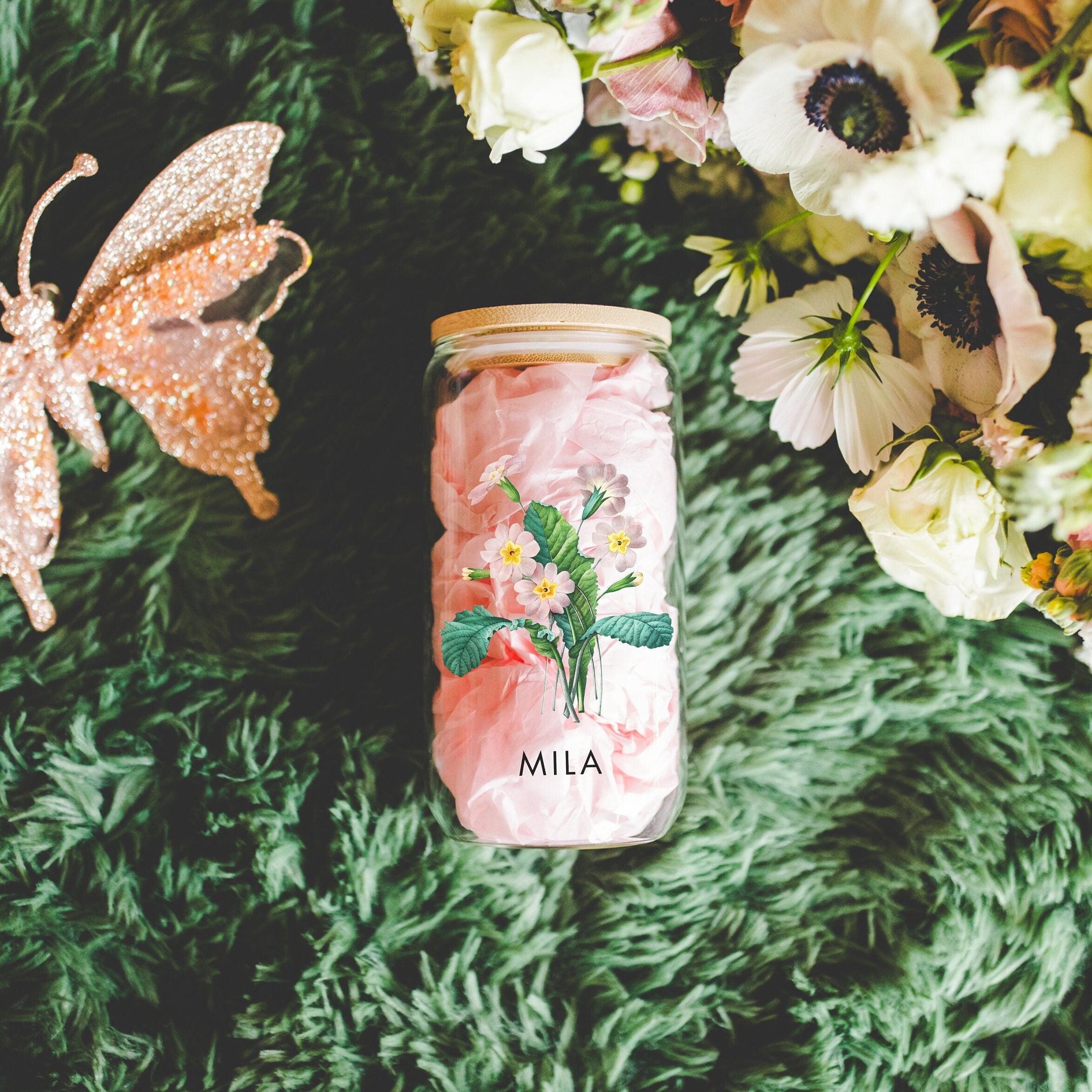 May Custom Birth Flower Gift Personalized Glass Can Birthday Gift for ...