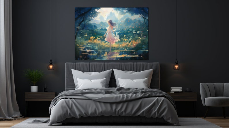 Lilypad Girl Boundless Daybreak Digital Art Print, Wall Art, AI ...