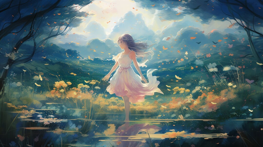 Lilypad Girl Boundless Daybreak Digital Art Print, Wall Art, AI ...