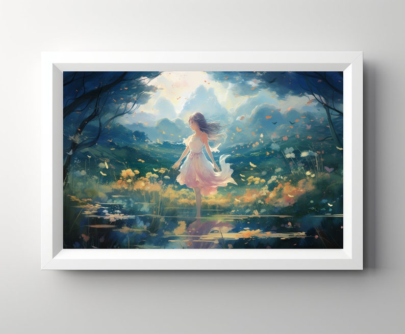 Lilypad Girl Boundless Daybreak Digital Art Print, Wall Art, AI ...