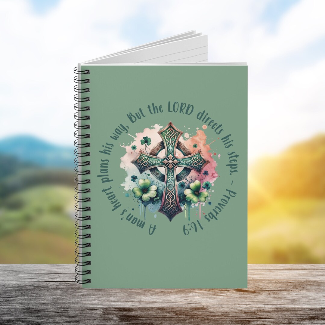 Celtic Cross Notebook With Bible Verse Proverbs 16:9, St Patricks Day ...