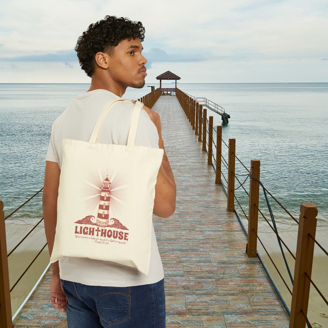 Christian Lighthouse Canvas Tote Bag With Bible Verse - Etsy