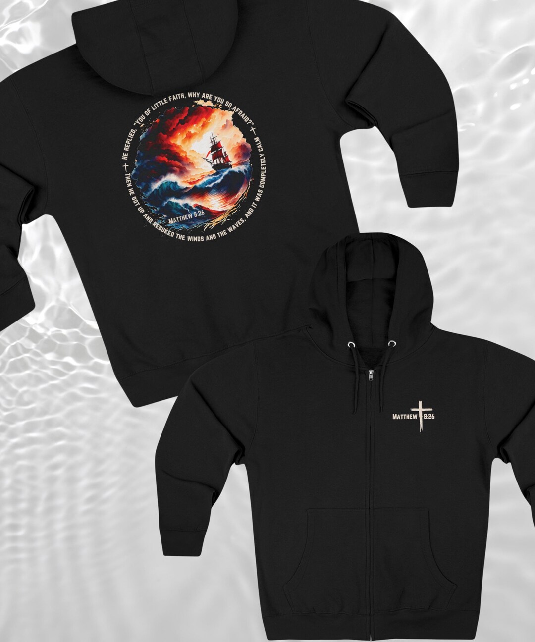 Christian Zip up Sweatshirt, Bible Verse Matthew 8:26, Faith ...