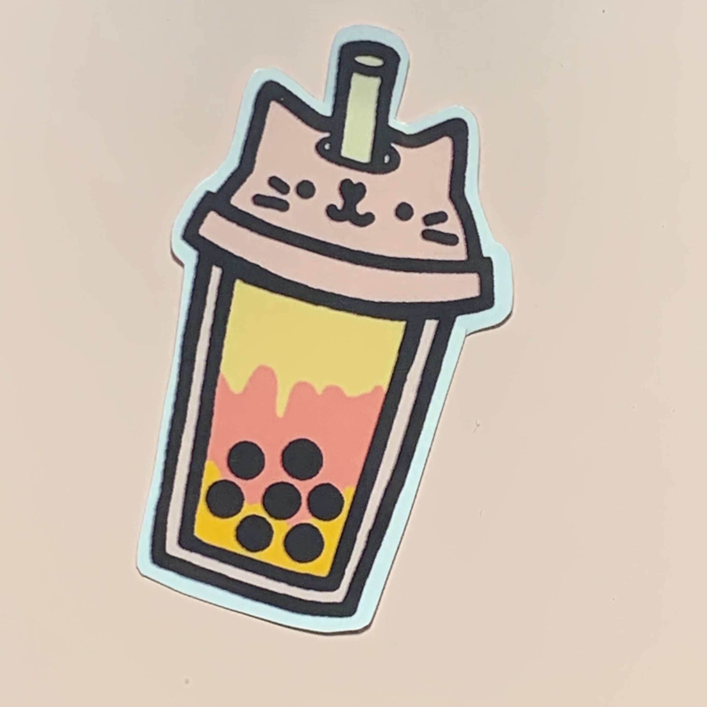 Strawberry Boba Cat Sticker, Kawaii Stationery, Gift for Cat Lovers ...