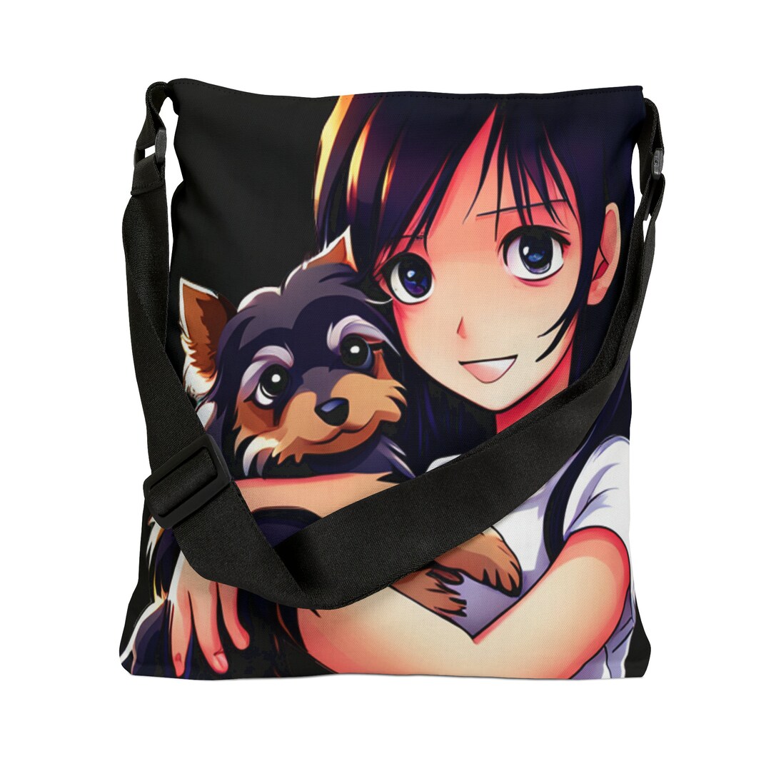 Anime Paw Prints Collection Yorkie Puppy and Anime Girl Adjustable Tote ...