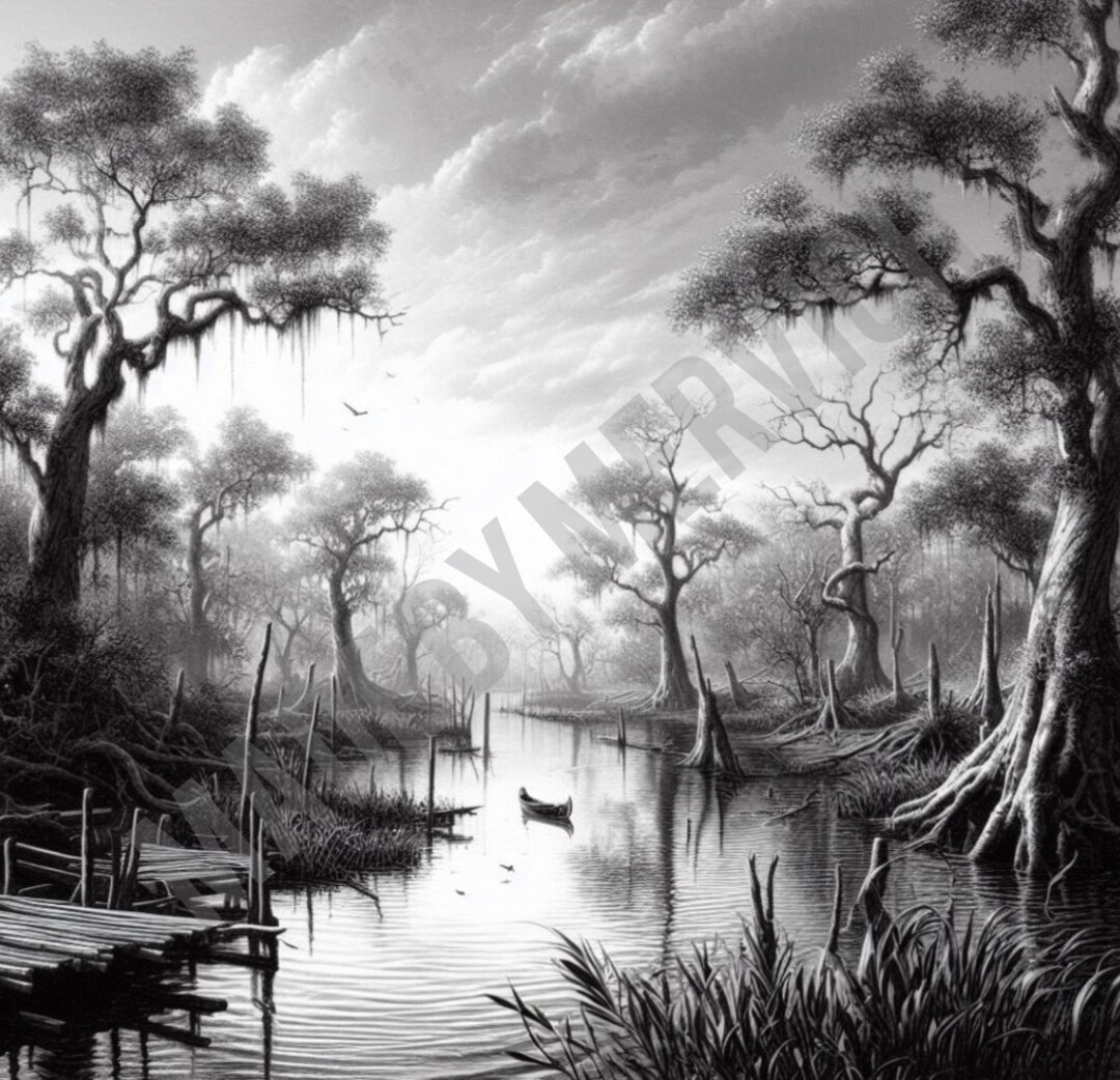 Laser Engrave PNG - Louisiana Rustic Bayou Scene 1 / Laser Ready / PNG ...