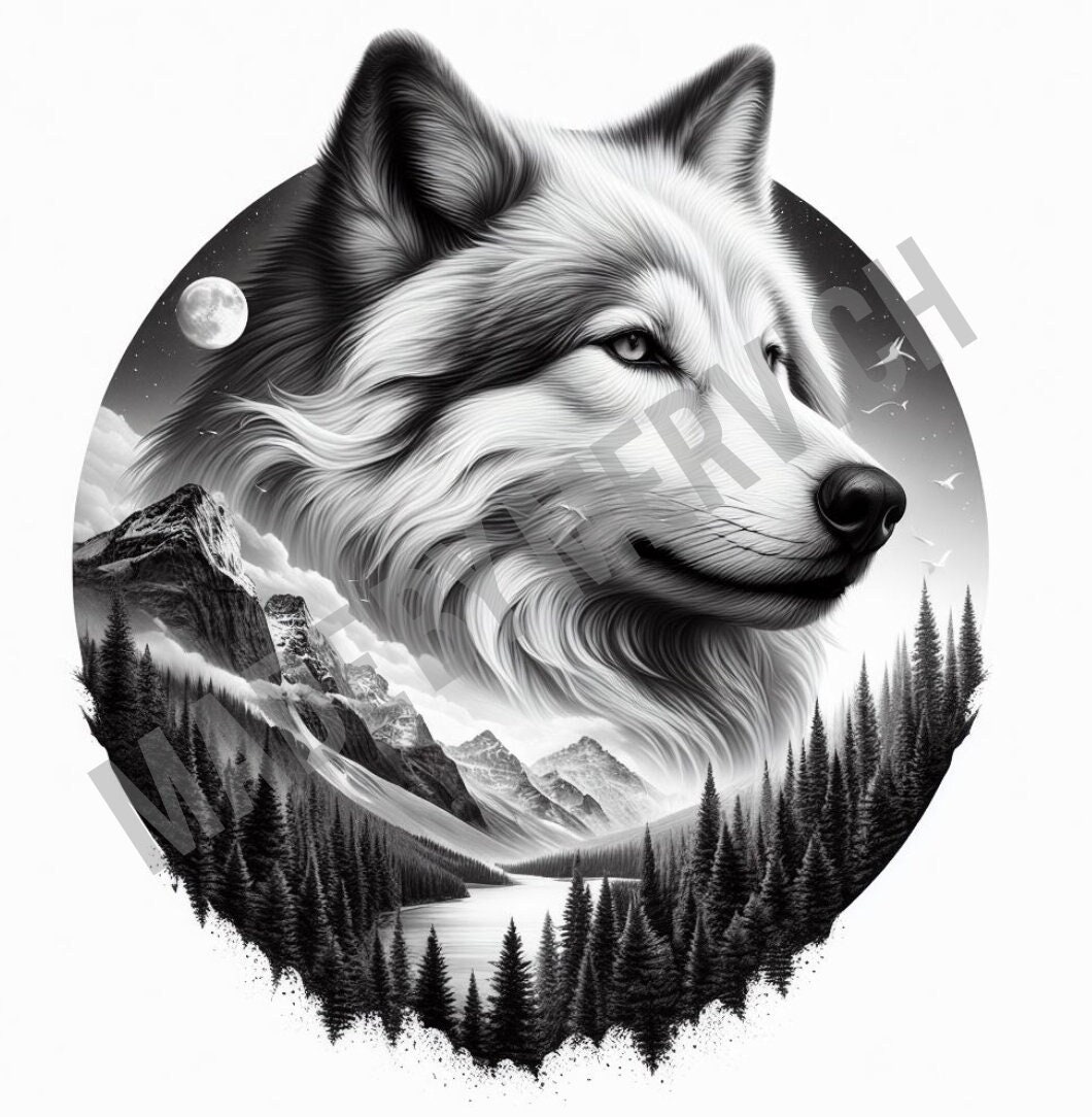 Laser Engrave PNG Wolf Nature Scenery / Laser Ready / PNG for Engraving ...