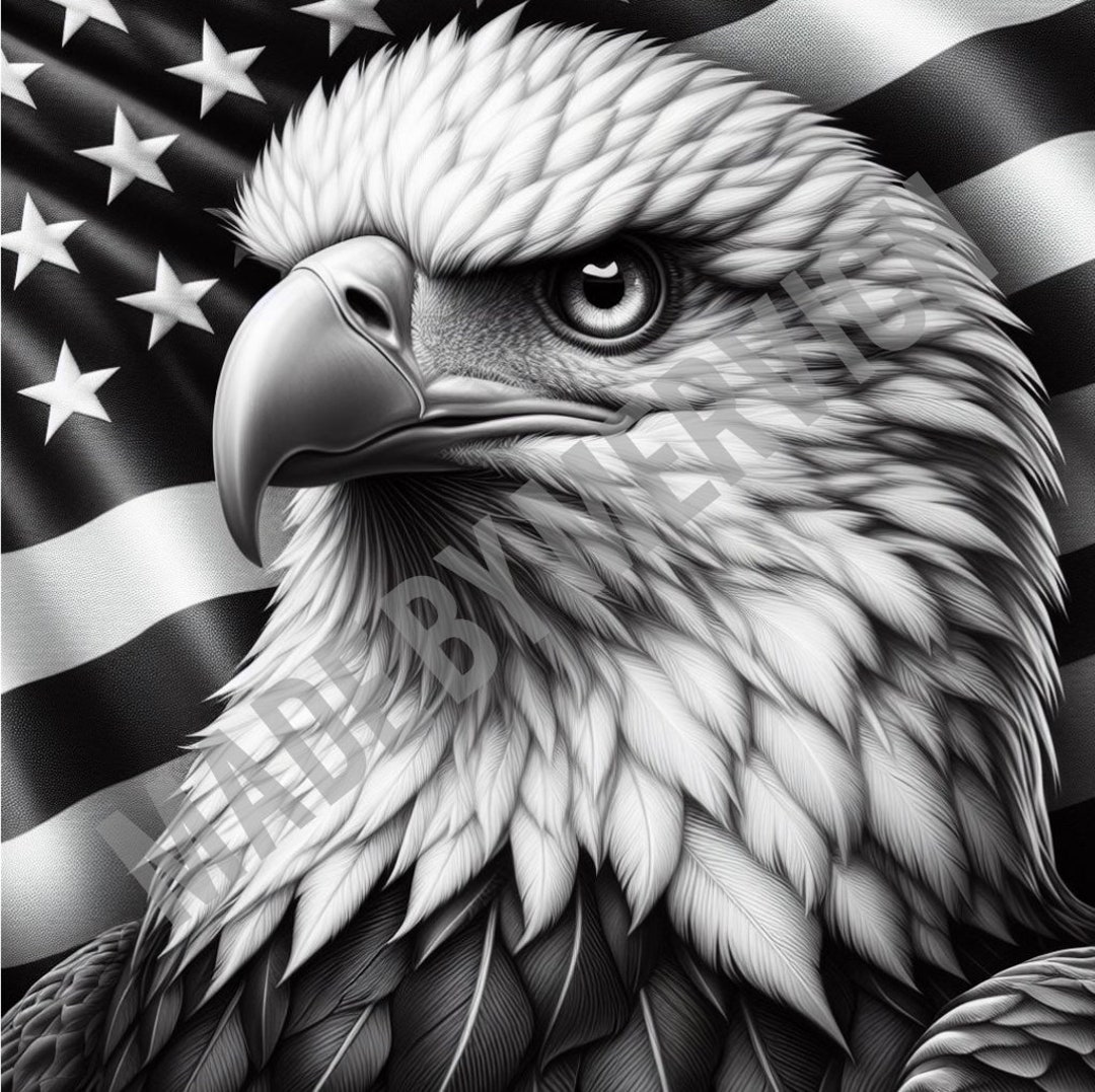 Laser Engrave PNG - Eagle With American Flag #2 / Laser Ready / PNG for ...