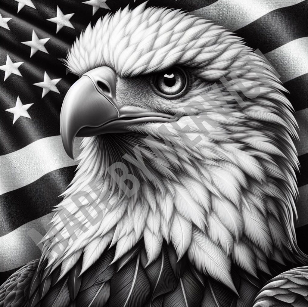 Laser Engrave PNG Eagle With American Flag 2 / Laser Ready / PNG for ...