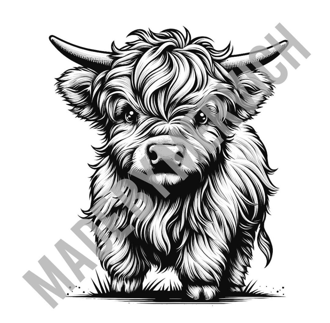 Laser Engrave PNG - Adorable Full Body Highland Cow / Laser Ready / PNG ...