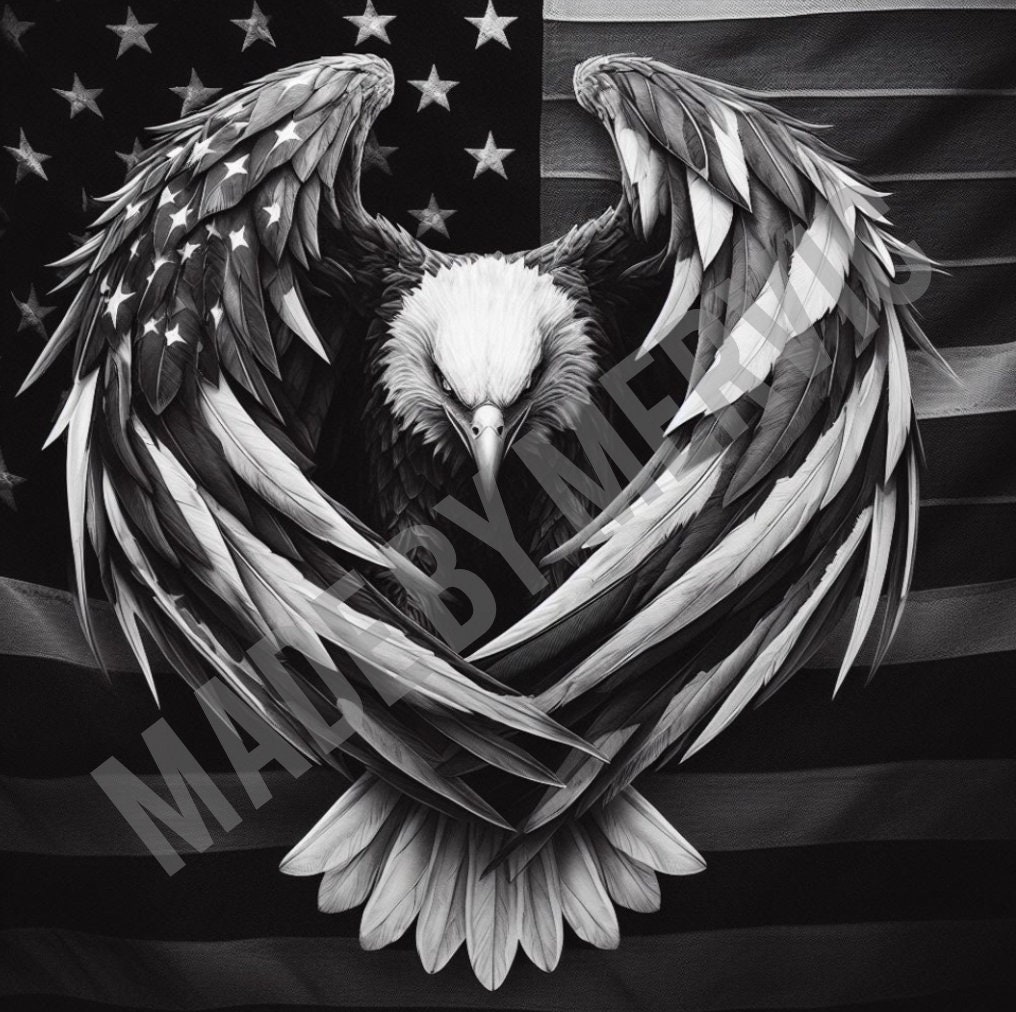 Laser Engrave PNG American Eagle With Flag / Laser Ready / PNG for ...