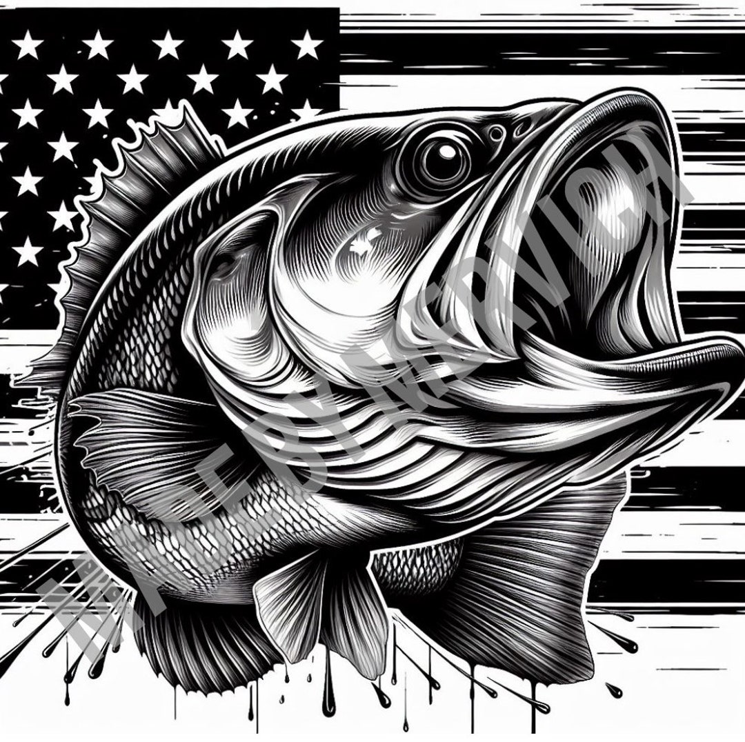 Laser Engrave PNG - Bass With American Flag / Fishing / Laser Ready ...