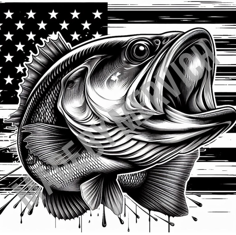 Bass With American Flag Laser Engrave PNG: Fishing Digital File - Etsy