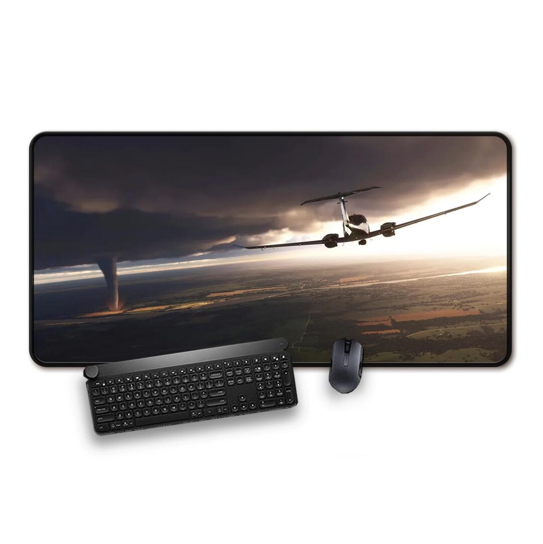 Airplane and Tornado Scenic Desk Mat, Large Gaming and Office Desk ...