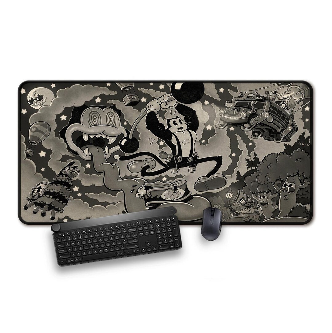 Large Vintage Cartoon Style Mouse Pad, Gaming Desk Mat With Keyboard ...