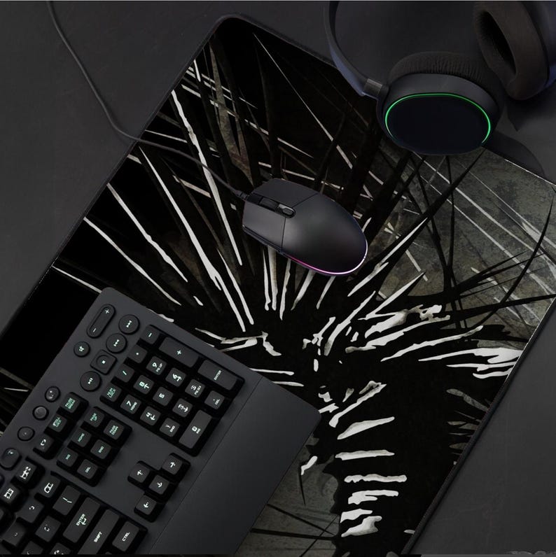 Extra Large Anime Inspired Gaming Desk Mat, Dark Spiky Figure Design ...