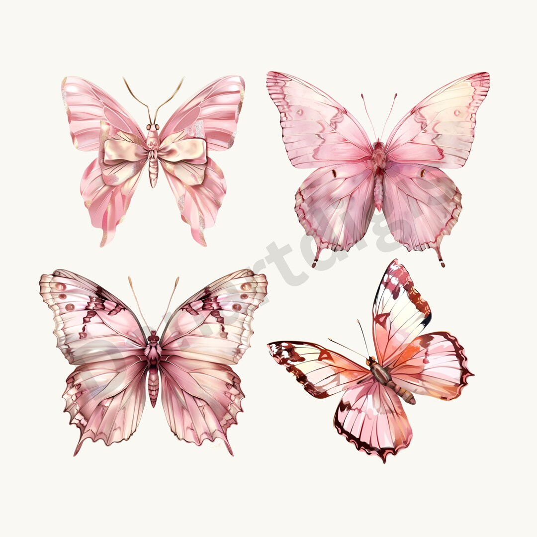 Coquette Pink Butterflies Set 12 Png Cut Files Original Clip Art Images ...