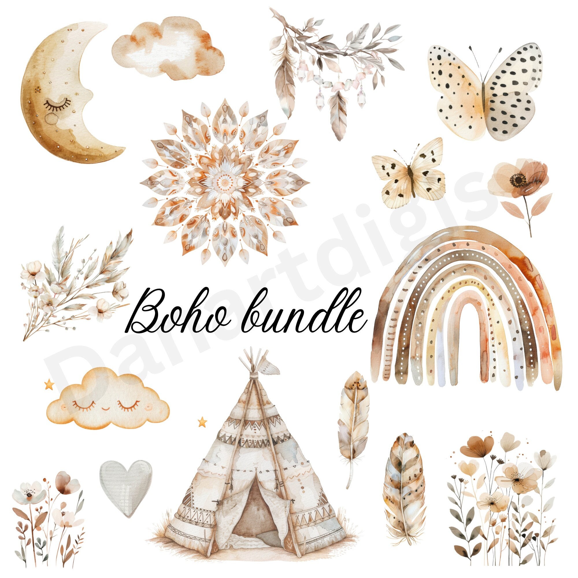 Boho Bundle Set Png Cut Files Clip Art Images Instant Download - Etsy
