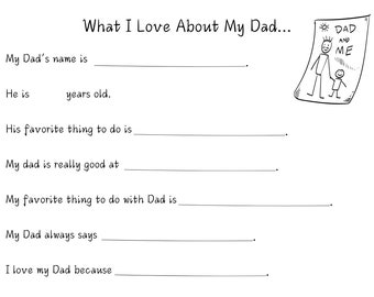 Father's Day Printable, What I Love About My Dad Printable for Kids - Etsy