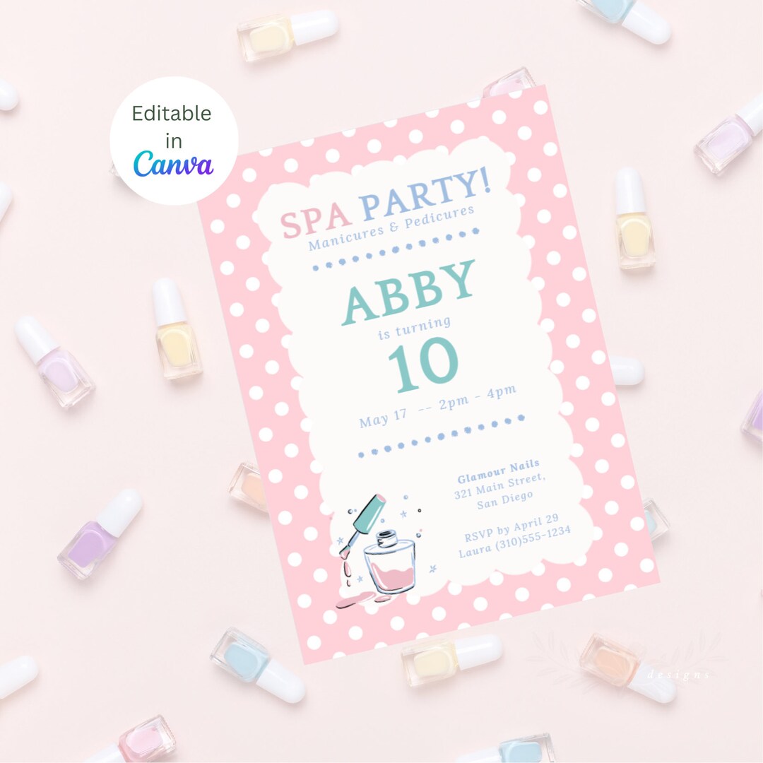 Spa Party Invitation Editable Template | Kids Spa Day Birthday ...