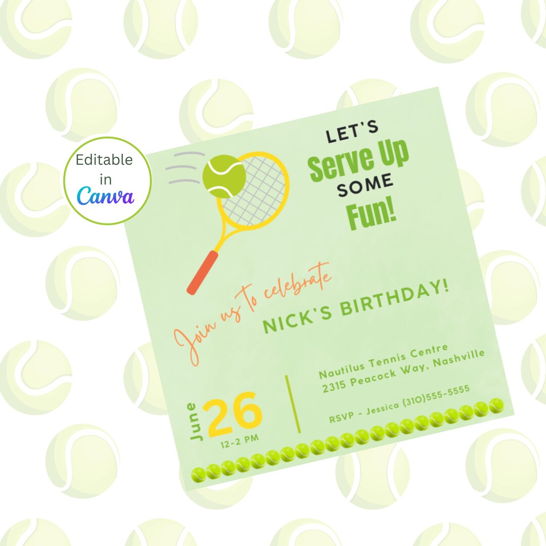 Tennis Party Invitation Editable Template | Girls and Boys Birthday ...