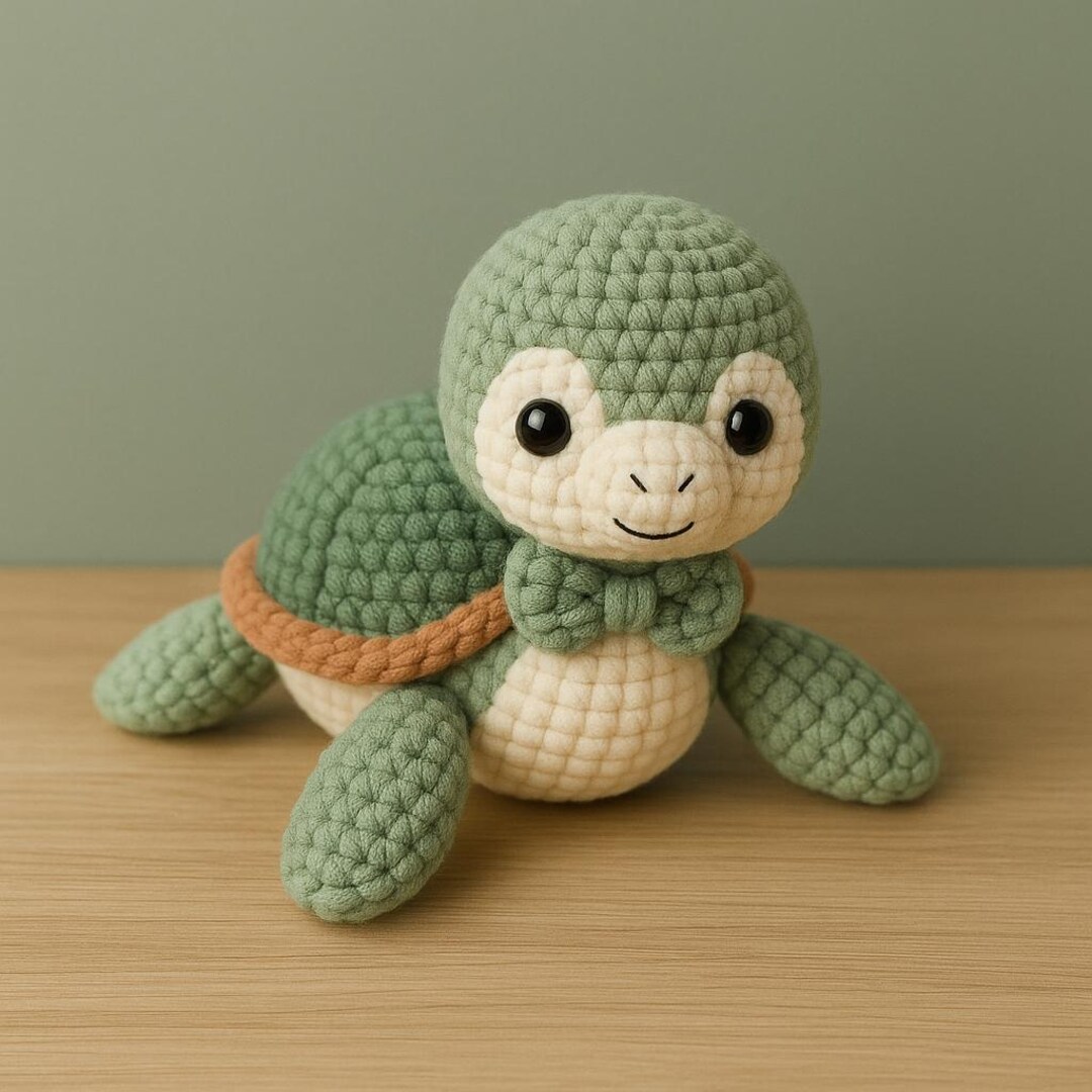 Crochet Amigurumi Sea Turtle – Handmade Sage Green Plush Animal, Round ...