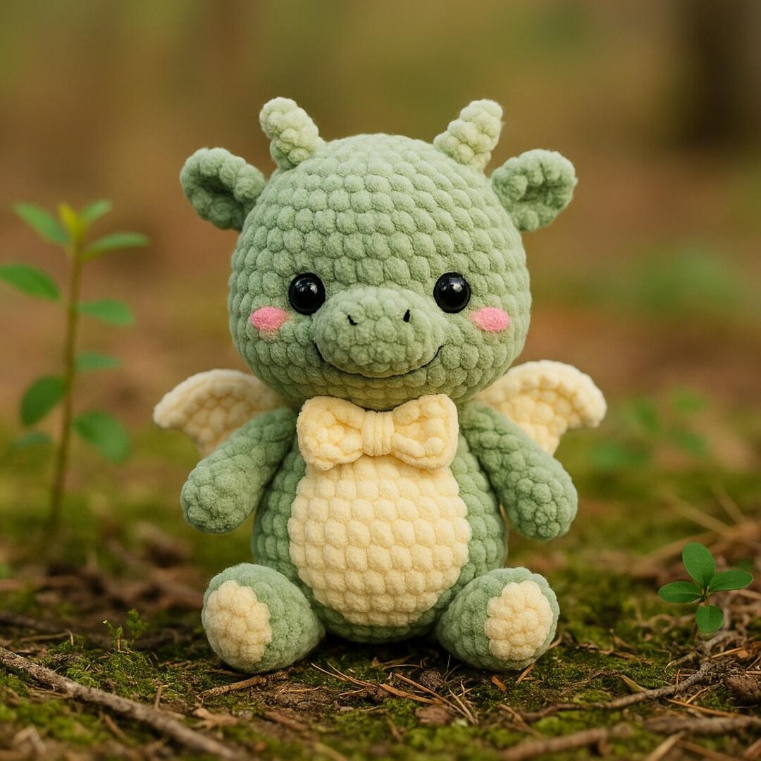 Crochet Amigurumi Baby Dragon – Cute Mini Dragon, Mint Green, Cream ...