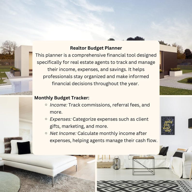 Realtor Monthly Budget Planner – Income & Expense Tracker for Financial ...