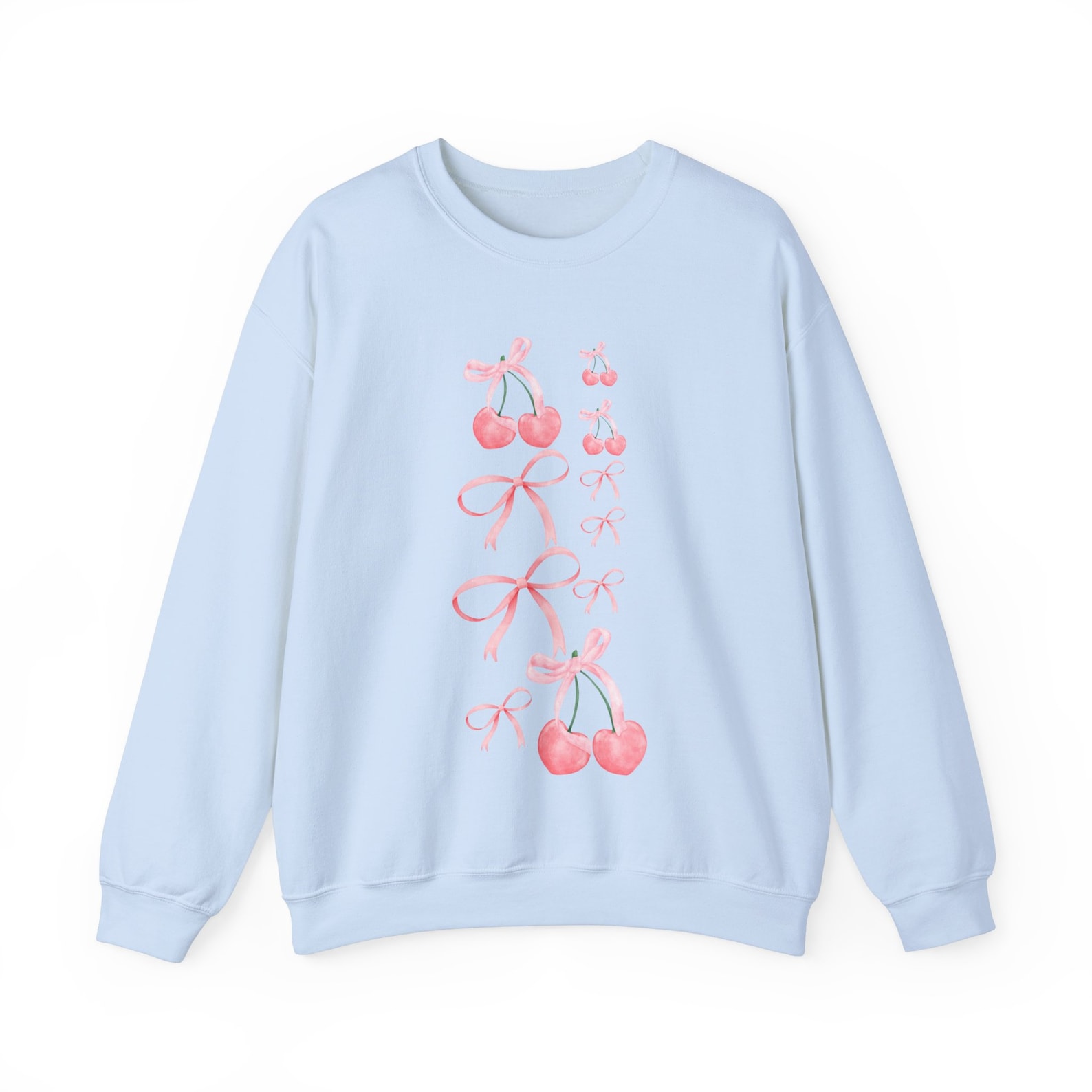 Cherry With Bow-ribbon Preppy Crewneck Sweatshirt, Coquette Pink Bow ...