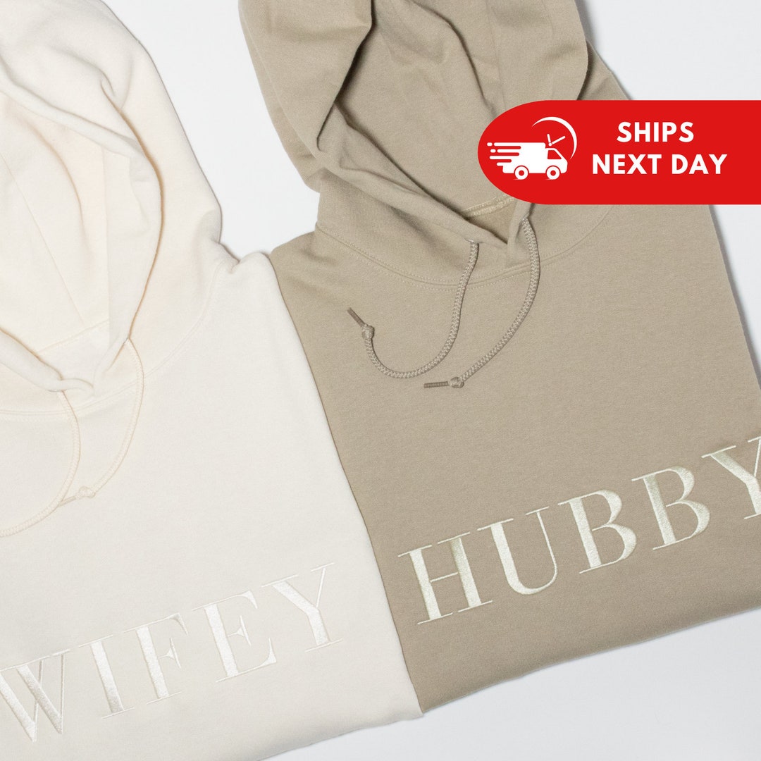 Wifey Hubby Embroidered Hoodies Honeymoon And Bridal T Mrs Crewneck
